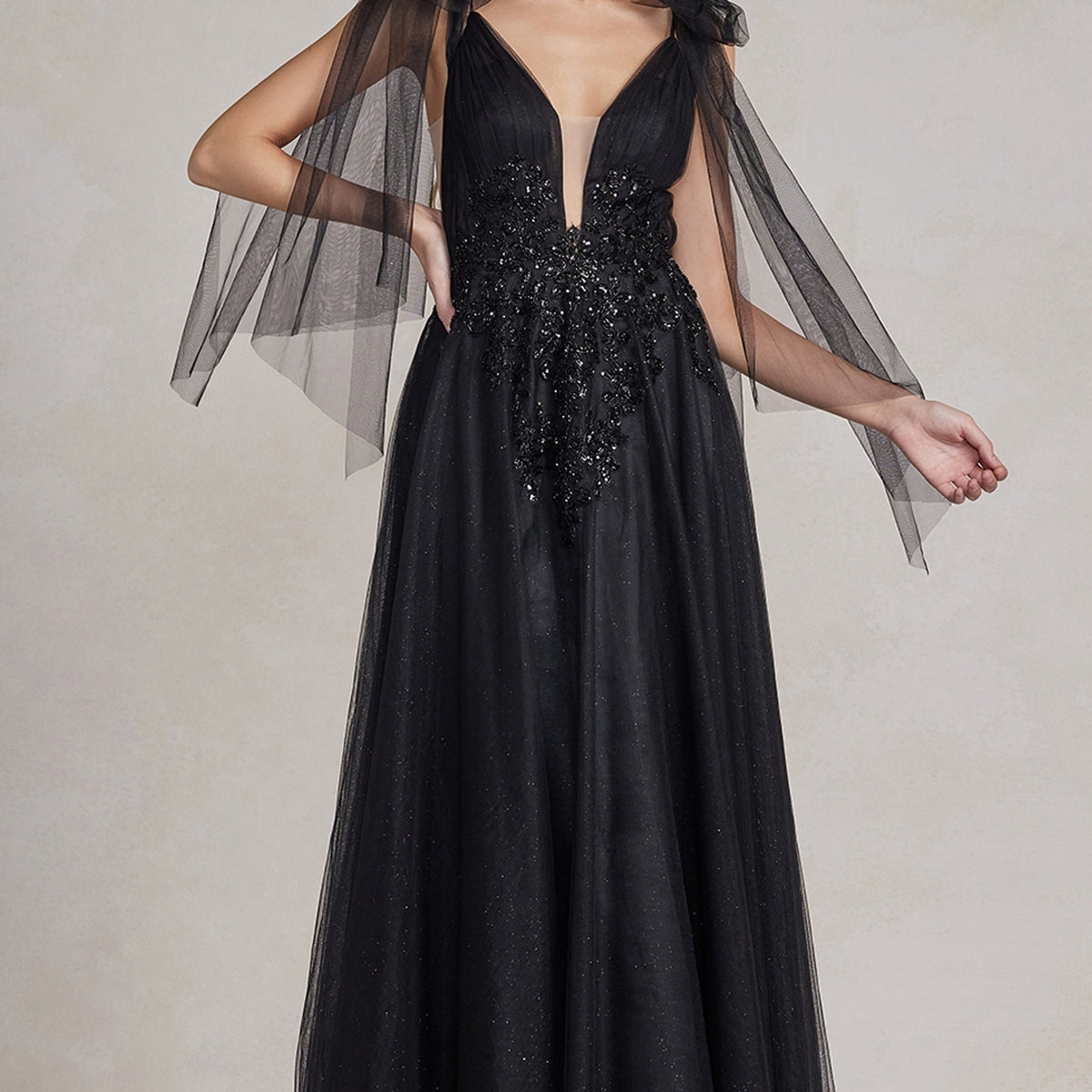 Long Black Gothic-Style Prom Dress - PromGirl