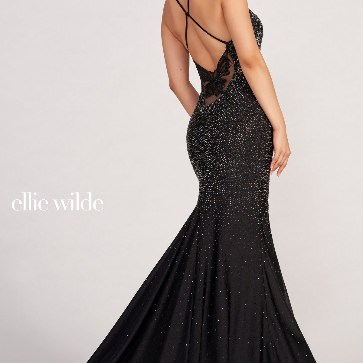 Ellie Wilde Butterfly Beaded Long Prom Dress Promgirl
