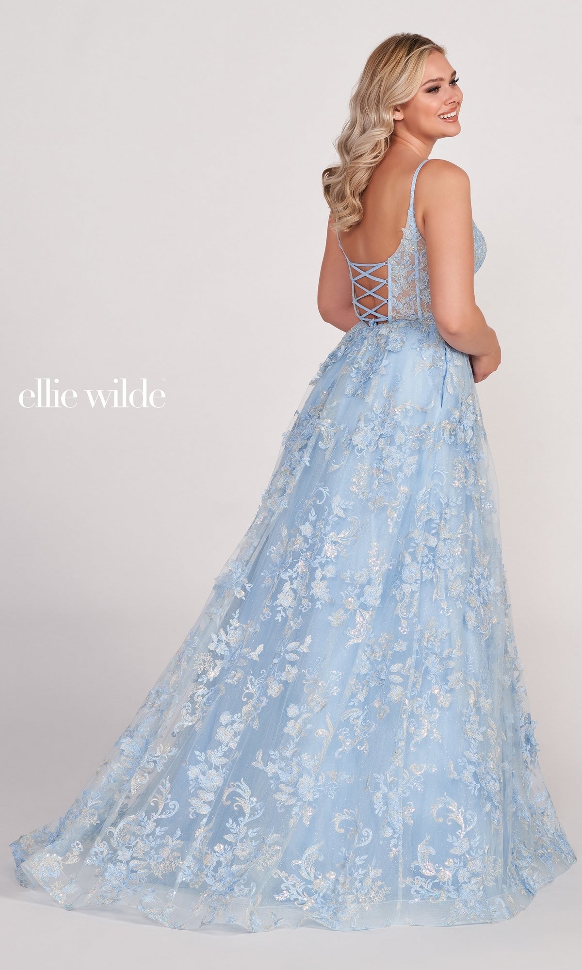 Light Blue Ellie Wilde Long Prom Ball Gown - PromGirl