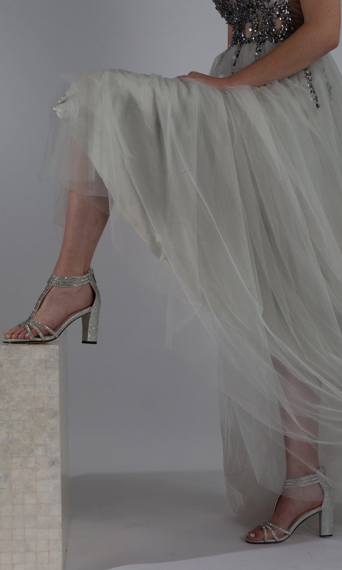 Silver Block-Heel Prom Shoes by Touch Ups 4526