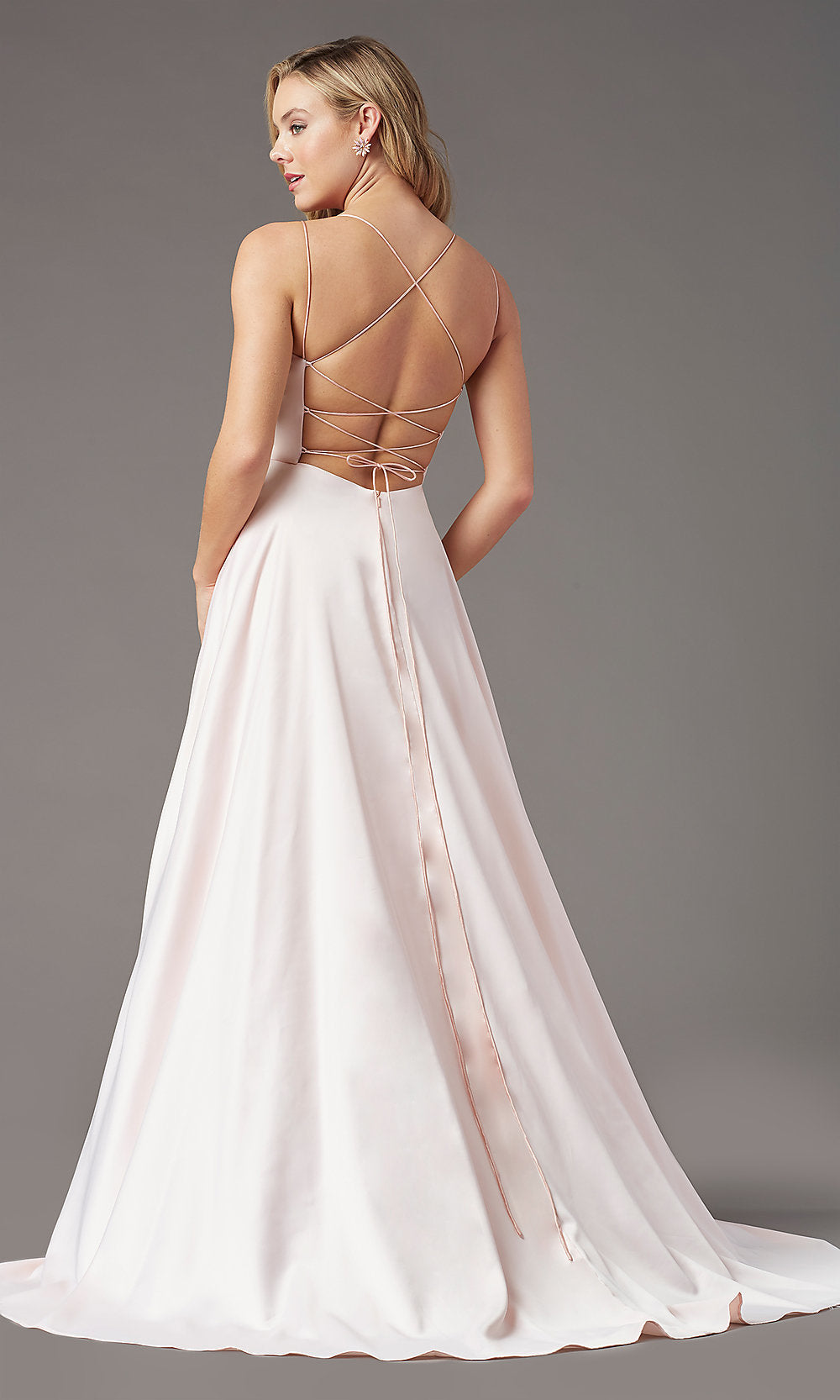 Corset-Style V-Neck Long Formal Prom Dress - PromGirl