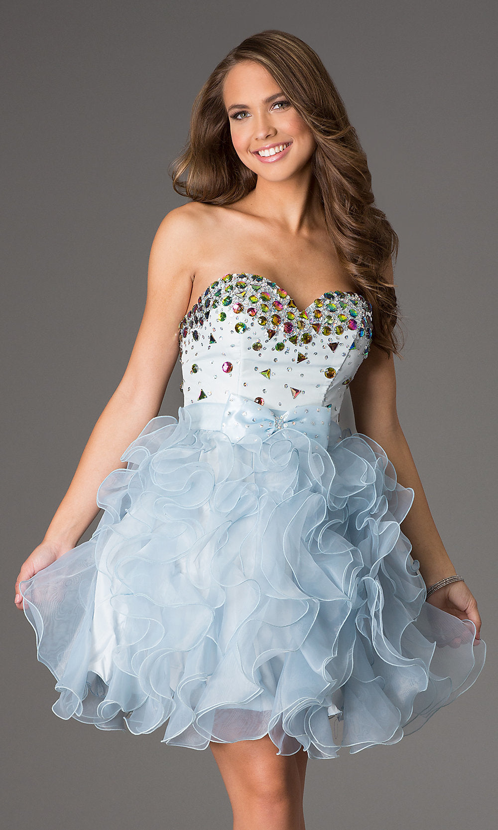 Babydoll Jeweled Sweetheart Short Prom Dress-PromGirl