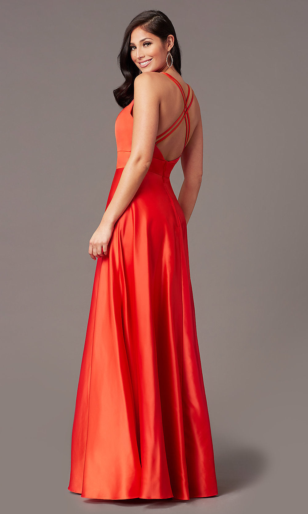 Faux Wrap V Neck Long Prom Dress Promgirl