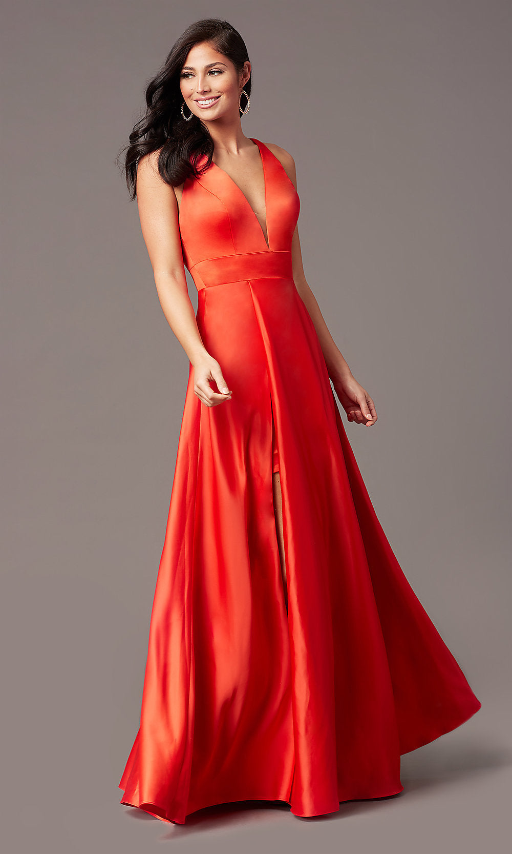Faux Wrap V Neck Long Prom Dress Promgirl