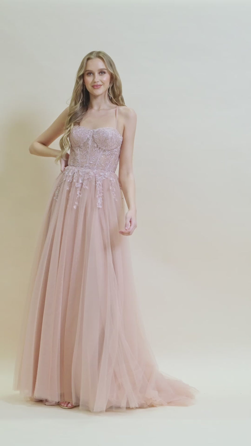 Corset-Bodice Long A-Line Prom Dress - PromGirl