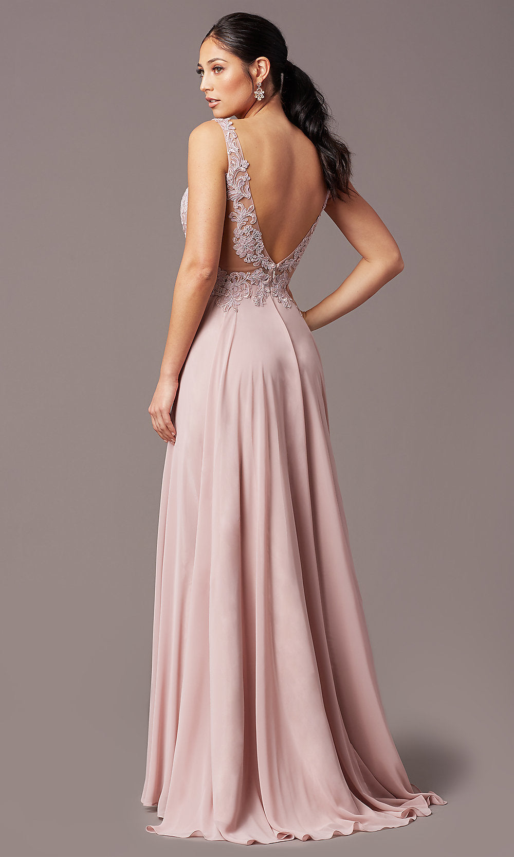 V-Neck Long Sleeveless Designer Prom Dress - PromGirl