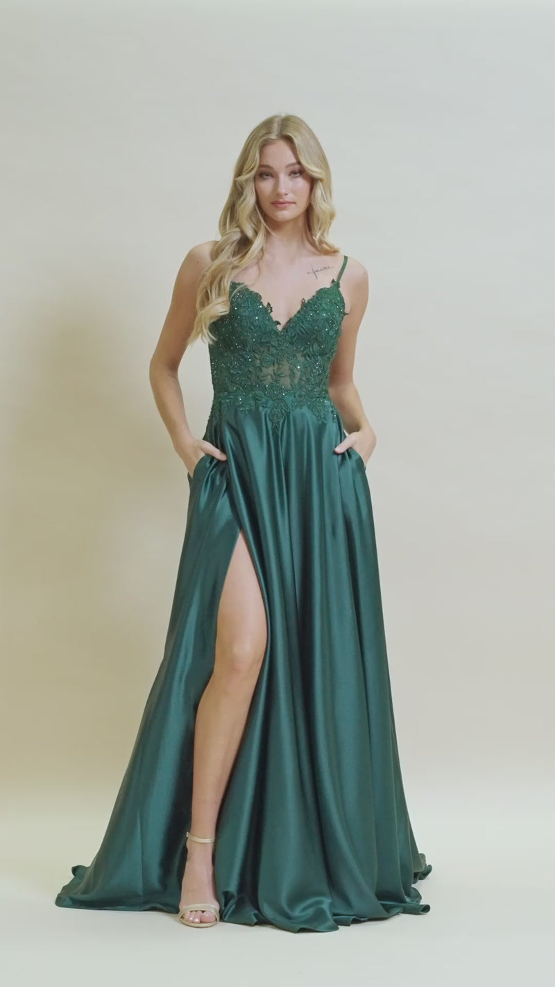 Faux-Wrap Long Prom Dress with Corset - PromGirl