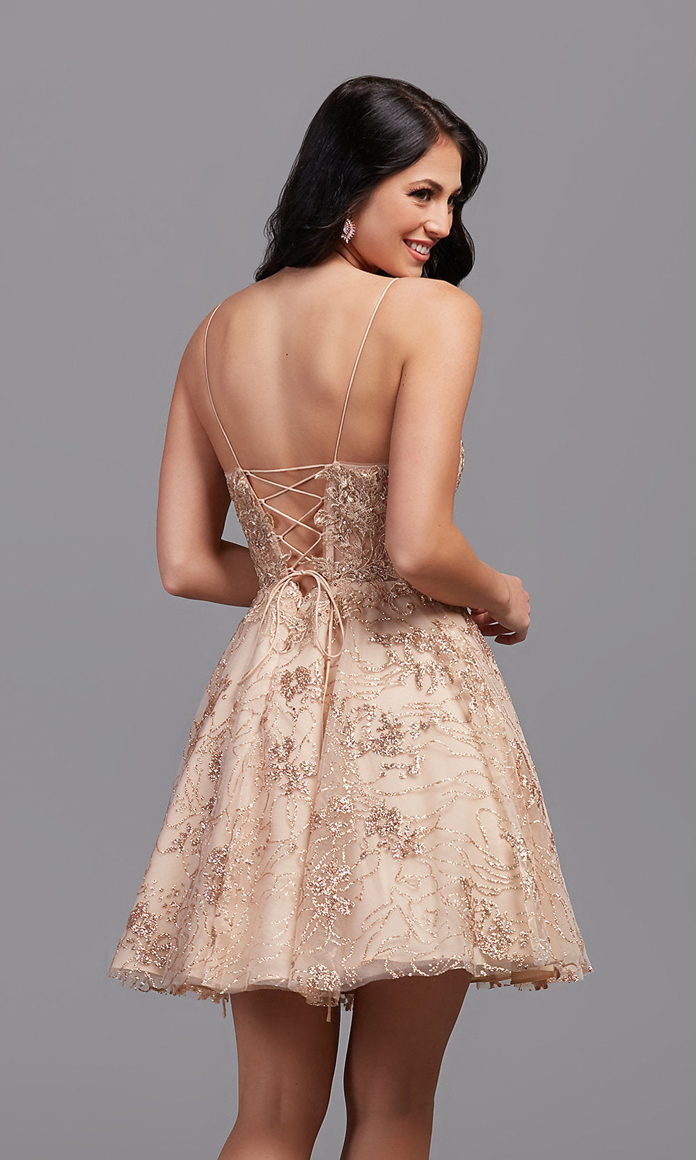 Short Gold Glitter Designer Homecoming Dress -PromGirl