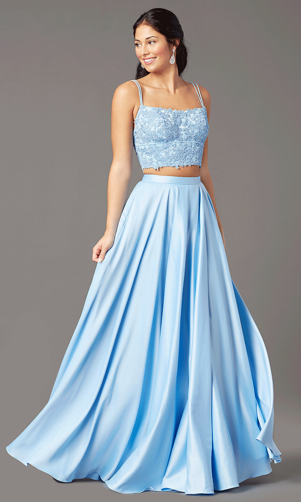 Pastel Two Piece Long Prom Dress Promgirl