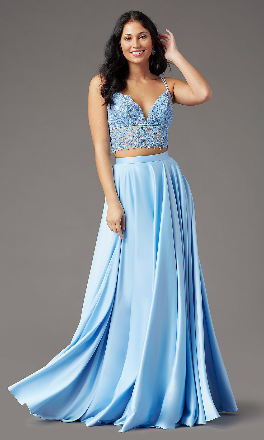 Two Piece Long Prom Dress With Pockets Promgirl