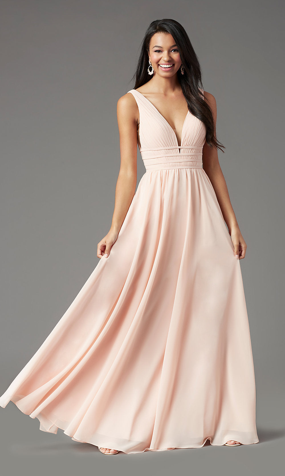 V-Neck Long Grecian-Style Prom Dress - PromGirl