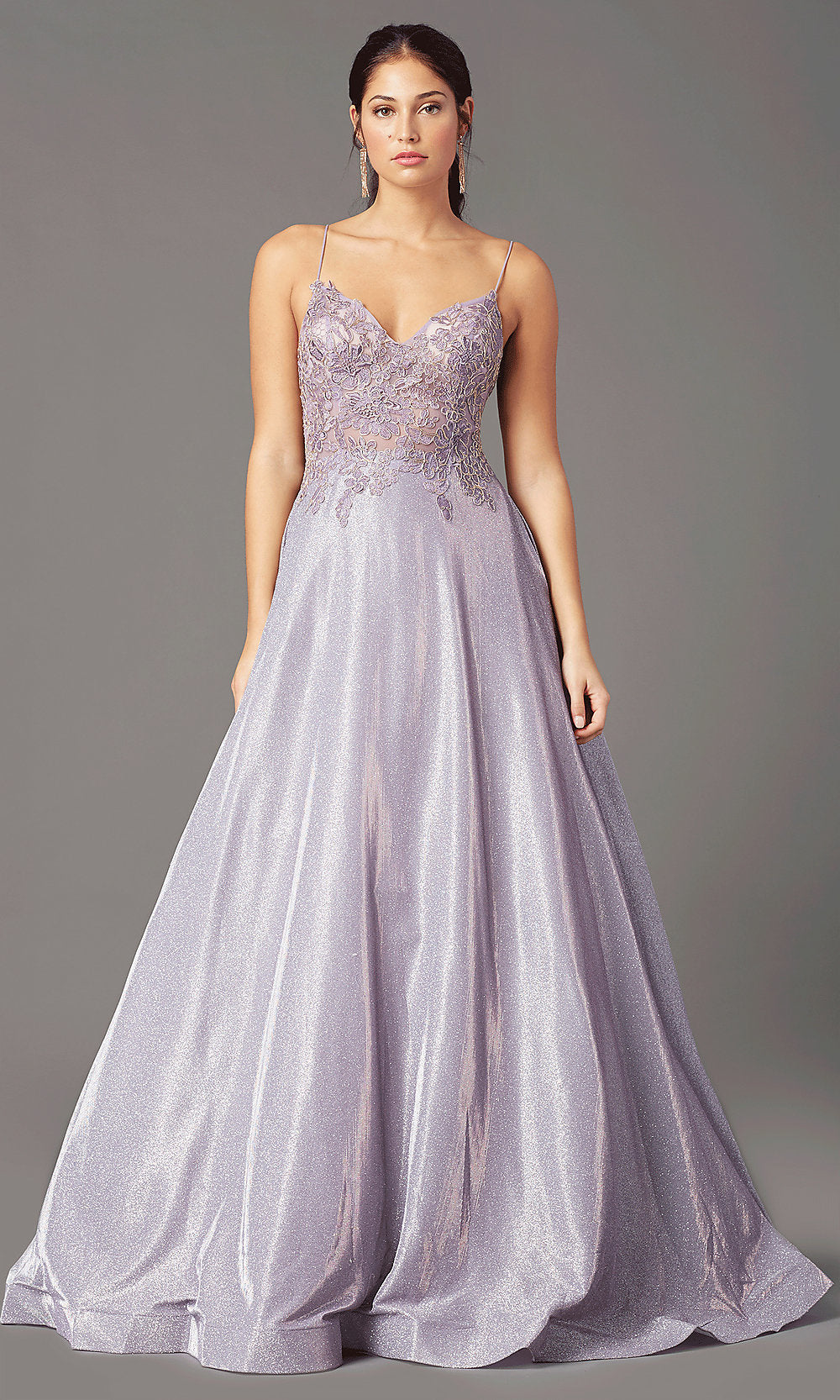 Embroidered-Bodice A-Line Long Prom Dress - PromGirl