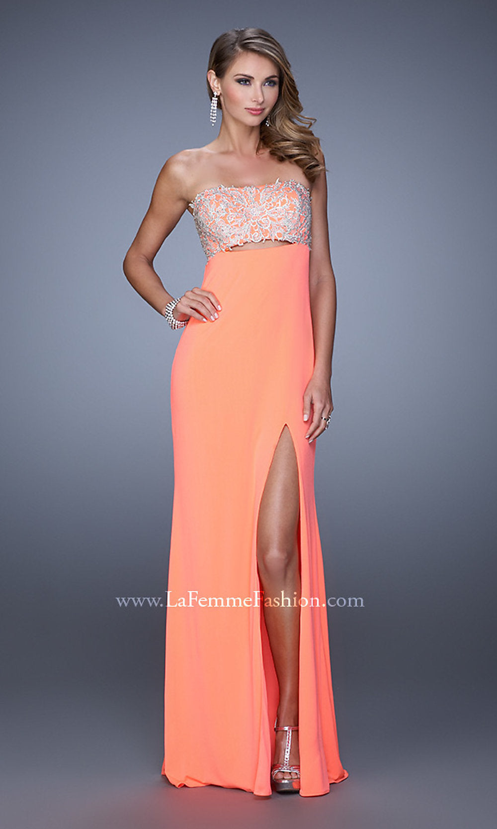 La Femme Long Strapless Open-Back Prom Dress -PromGirl
