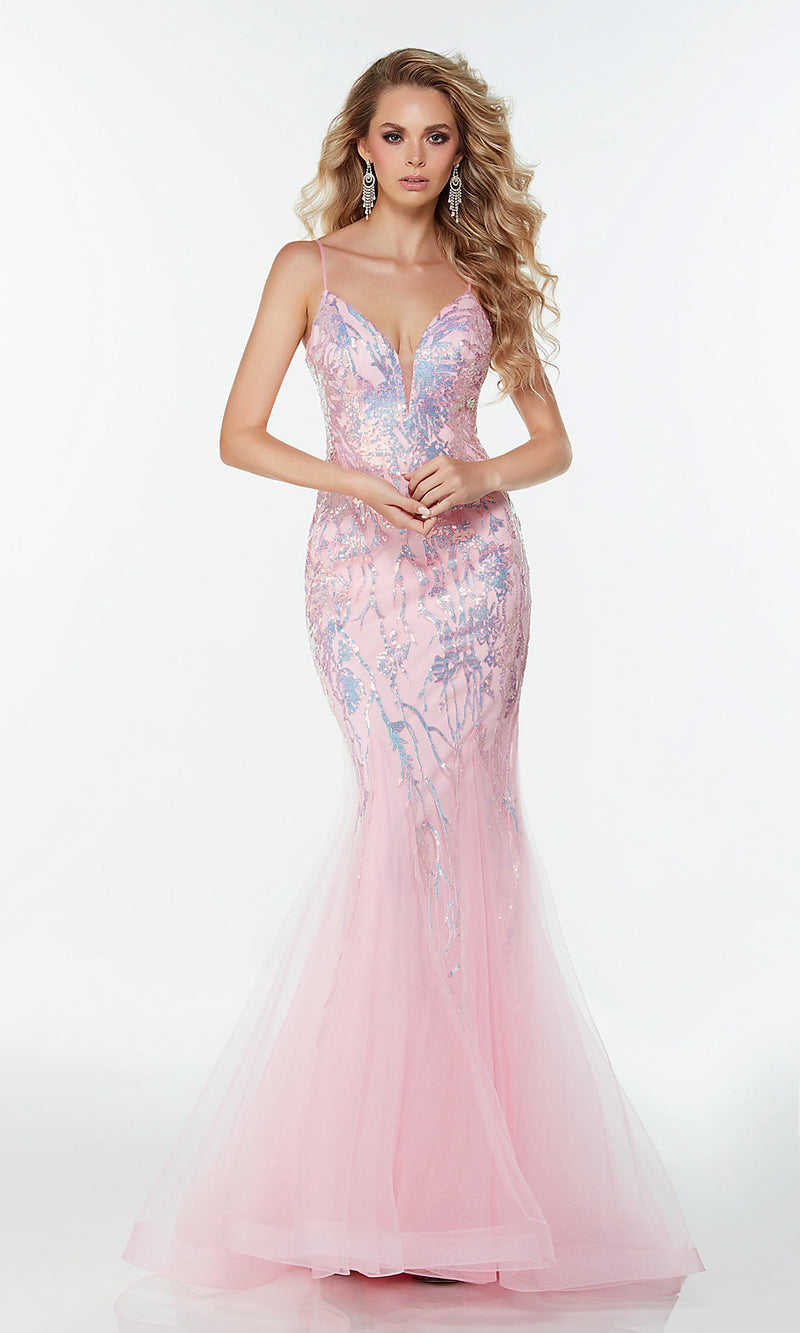 Alyce Sequin-Print Long Pink Prom Dress - PromGirl