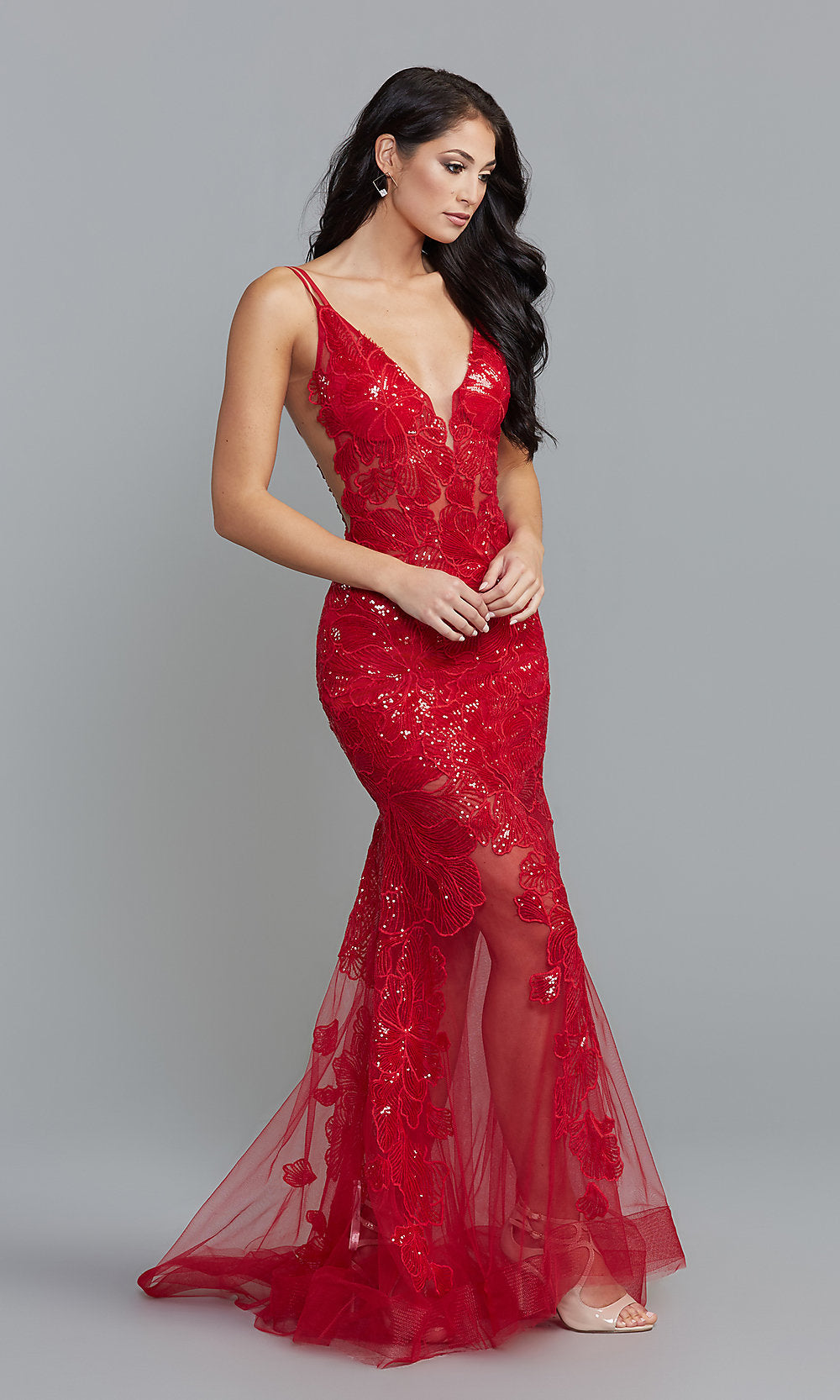 Long Sequin-Embroidered Prom Dress - PromGirl