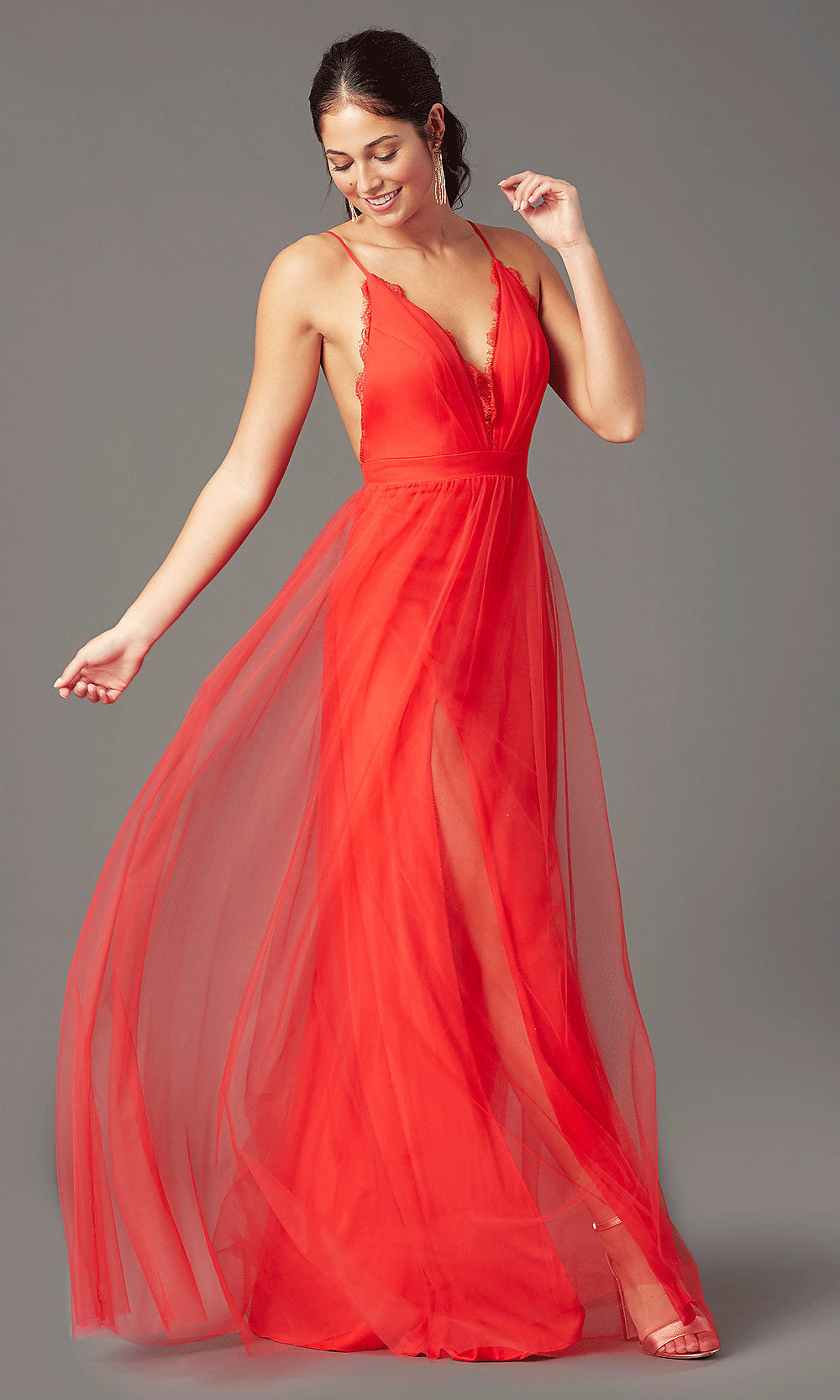 Long Open-Back V-Neck Formal Prom Dress - PromGirl