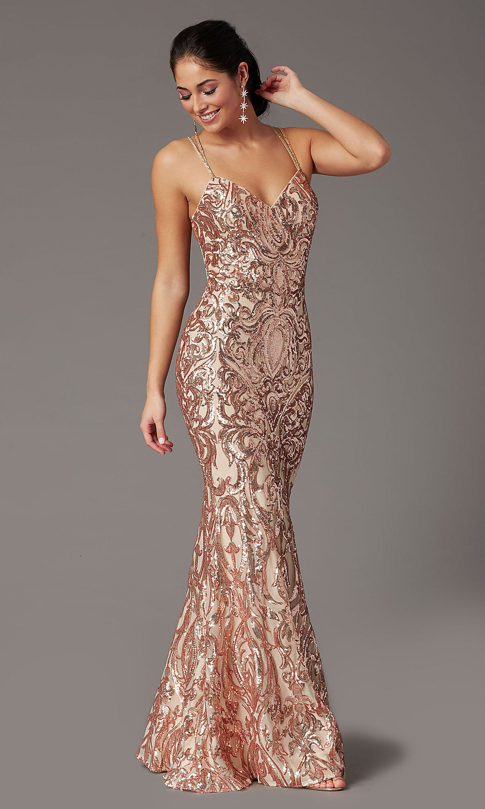 Open Back Long Sequin Prom Dress Promgirl