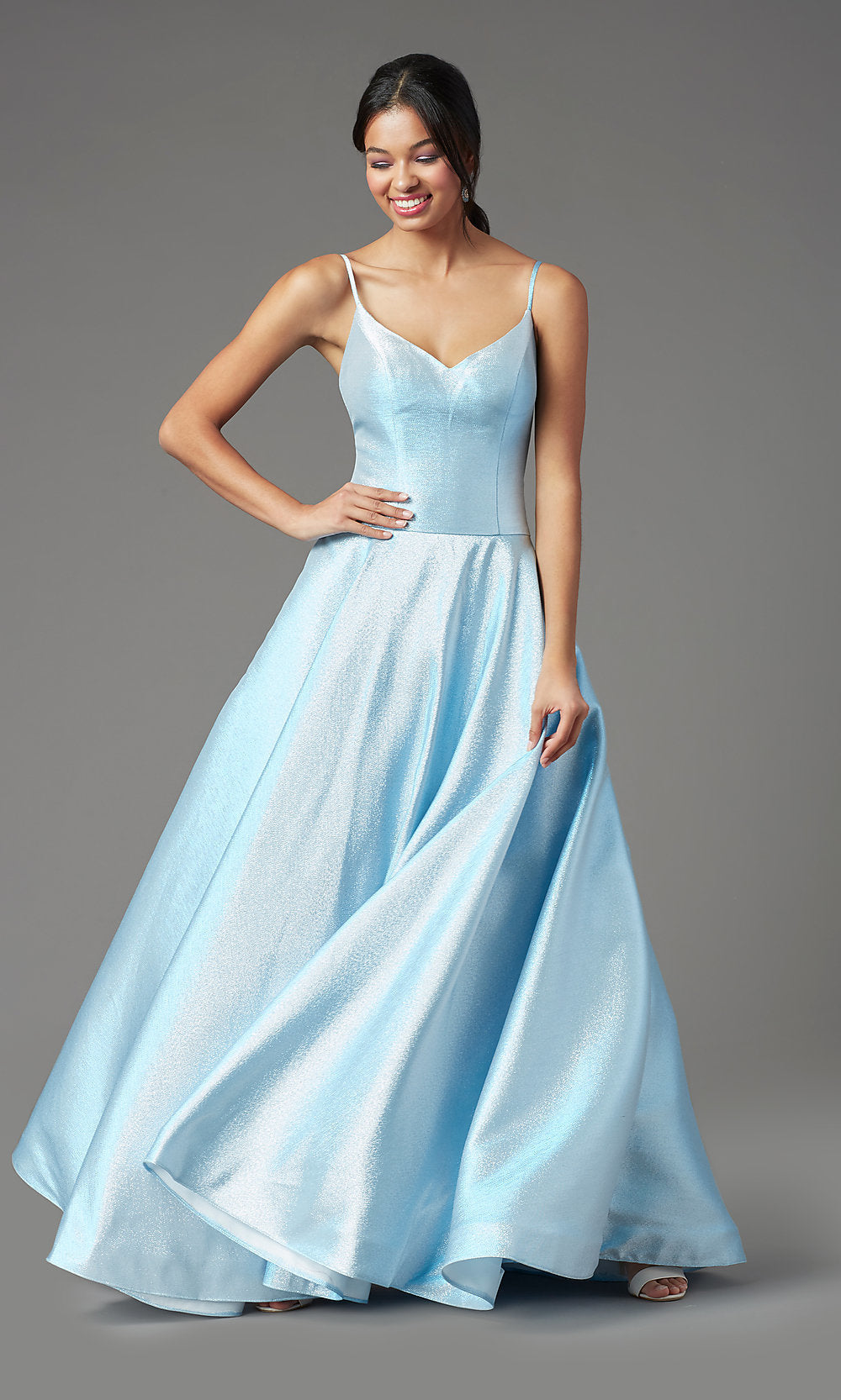 Holographic-Glitter Long Formal Prom Dress - PromGirl