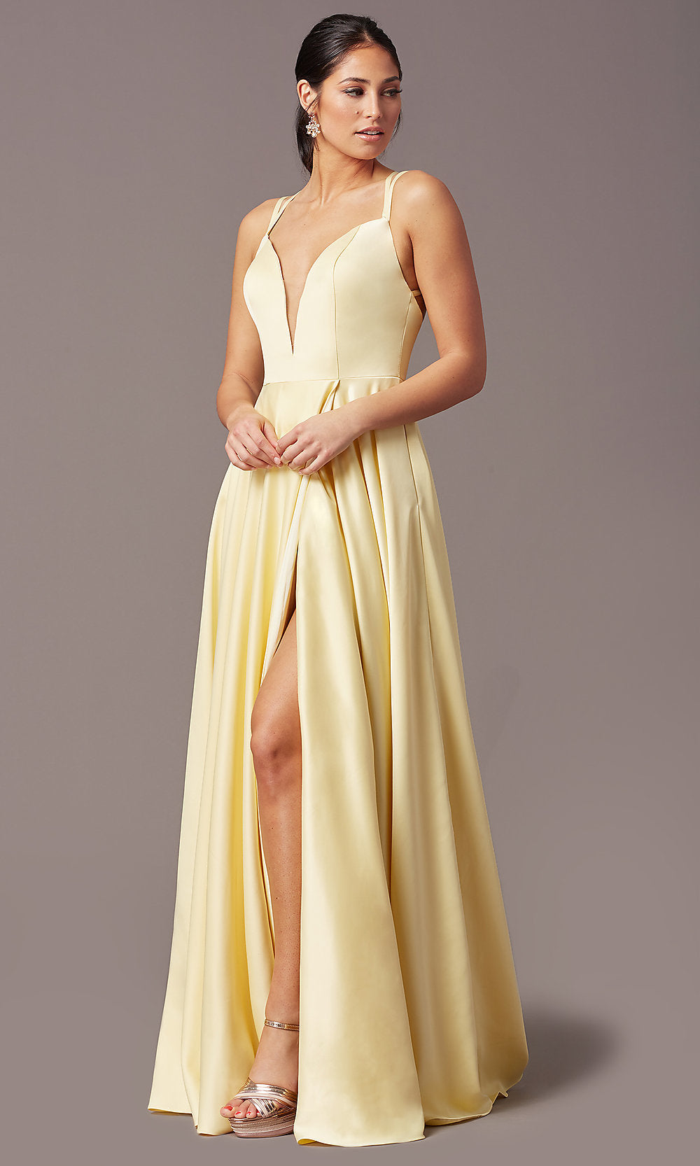 Faux Wrap Long Open Back Formal Prom Dress Promgirl