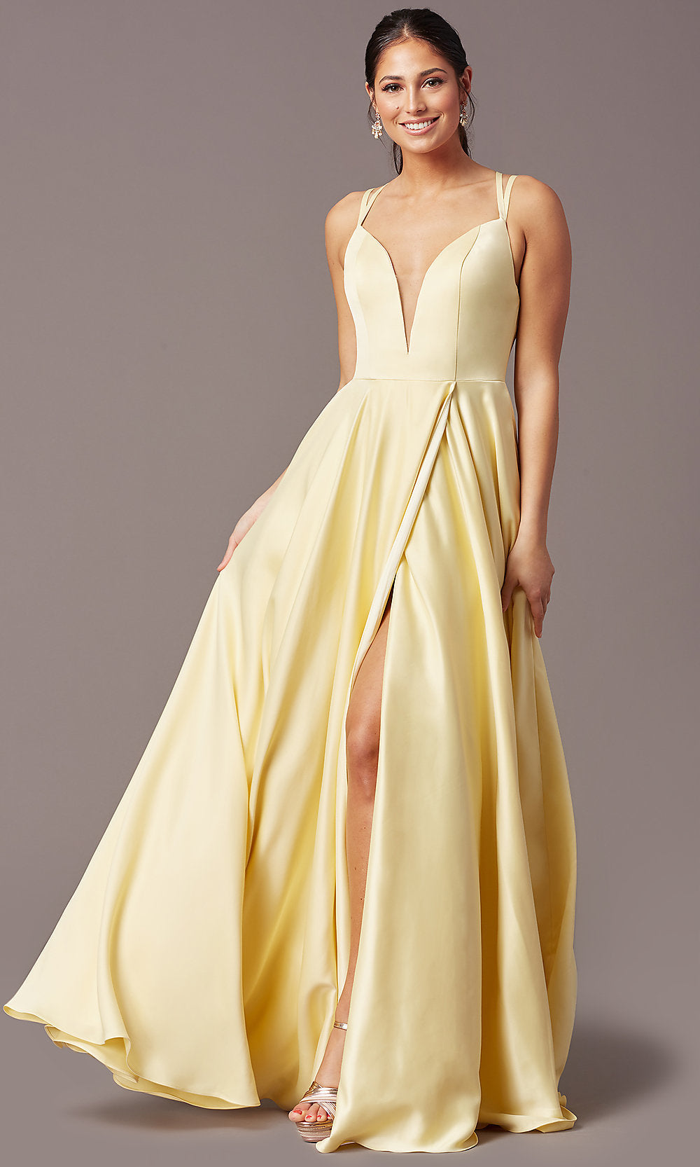 Faux-Wrap Long Open-Back Formal Prom Dress - PromGirl